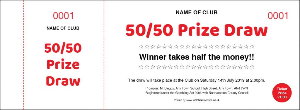 General Fundraising Raffle Tickets - Raffle Ticket Printers - Free Delivery