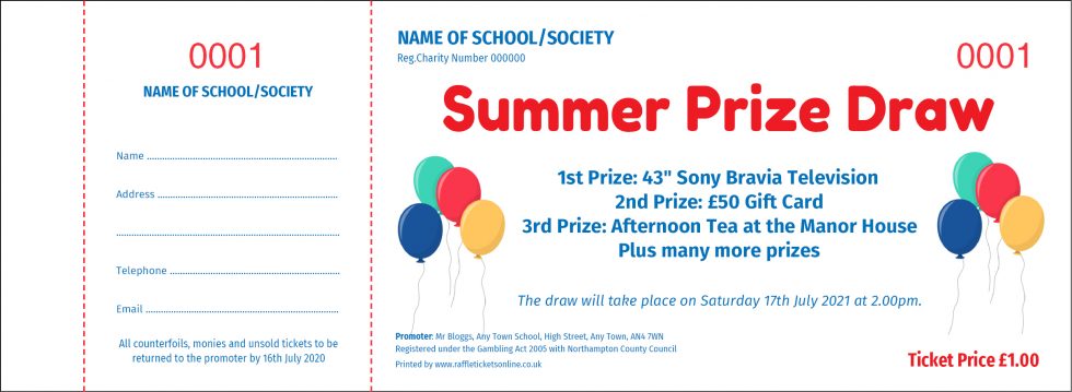 Summer Raffle Tickets - Free 5 Day Delivery - Raffle Ticket Printers UK