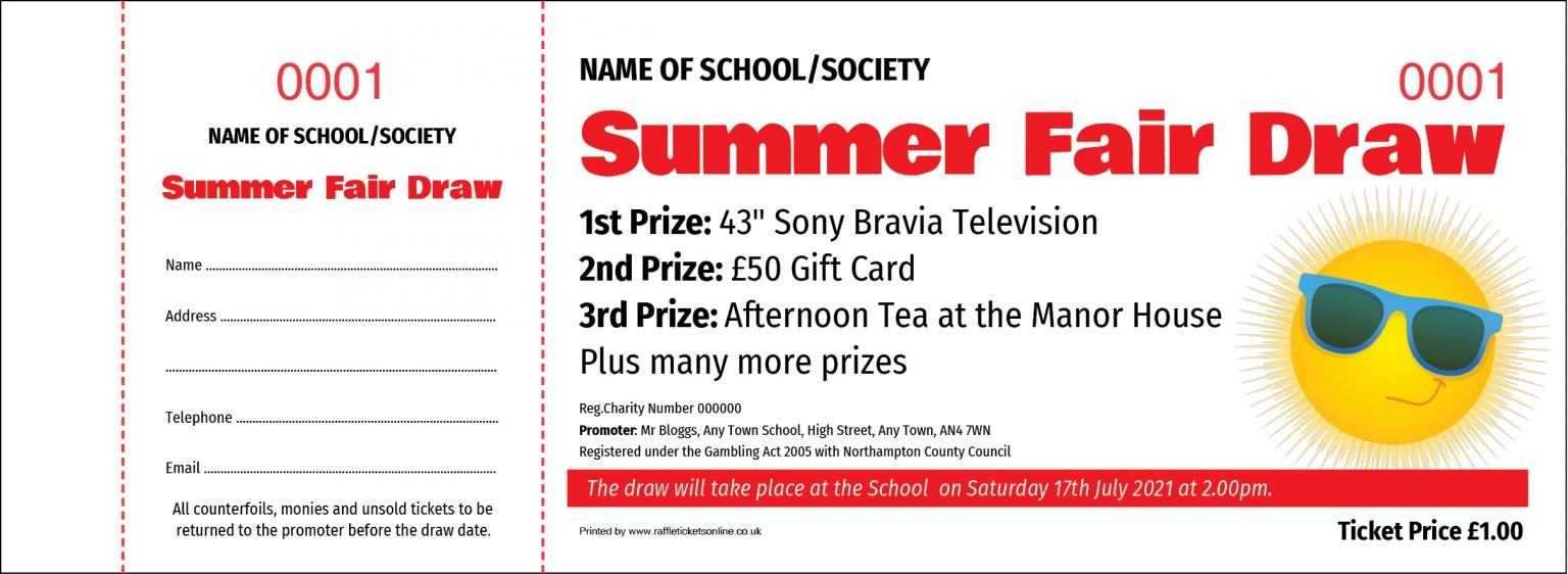 Summer Raffle Tickets - Free 5 Day Delivery - Raffle Ticket Printers UK