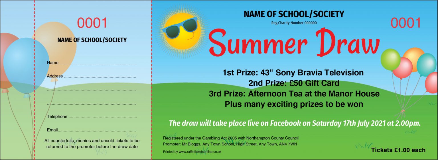 Summer Raffle Tickets - Free 5 Day Delivery - Raffle Ticket Printers UK